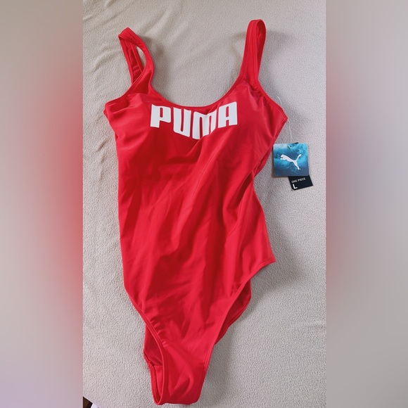 Puma | Swim | Puma Swimsuit Piece Red White Logo Silky Stretchy Nwt ...